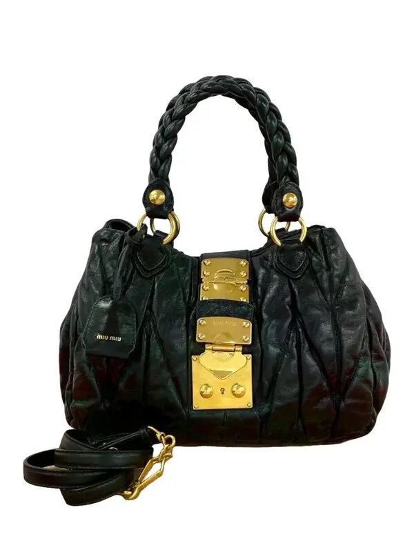 Miu Miu Matelassé Lambskin Bauletto Aperto Satchel - Black