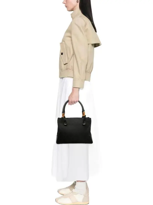 Gucci Gg Canvas Bamboo Tote Bag - Black