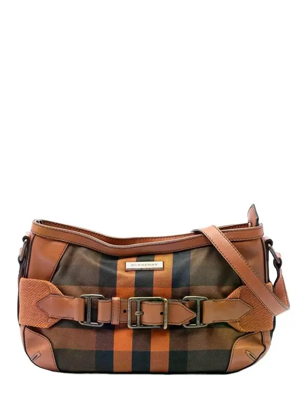 Burberry Mega Check Canvas And Leather Belted Crossbody Bag - Brown