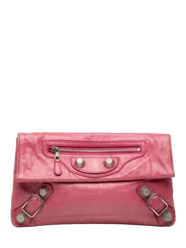 Balenciaga Lambskin Leather Motocross Giant Envelope Clutch - Pink