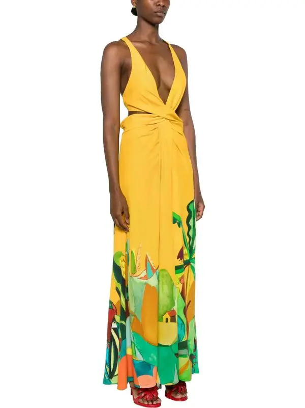 ALEMAIS Mokshini Graphic-print Cut-out Maxi Dress - Yellow