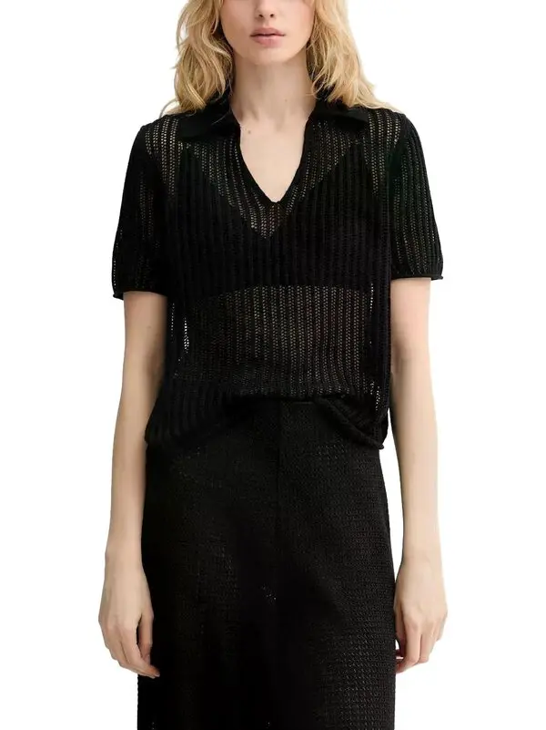 Marc O'polo Open-knit Polo Shirt - Black