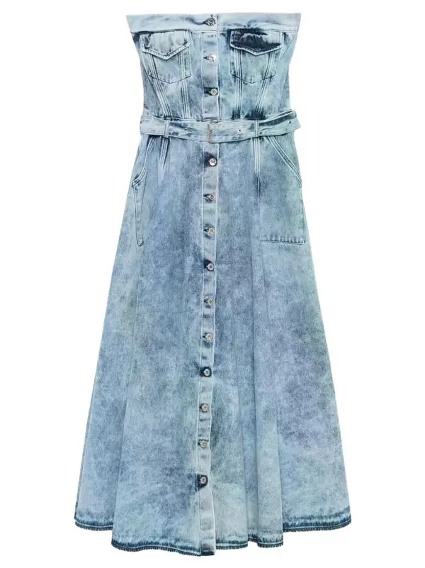 MARQUES' ALMEIDA Belted Strapless Midi Dress - Blue