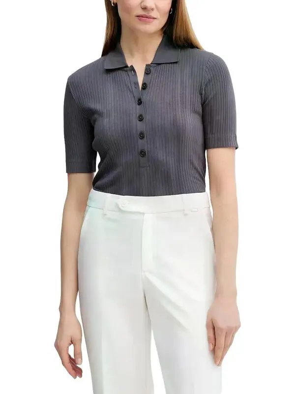 Marc O'polo Ribbed Knit Polo Shirt - Grey