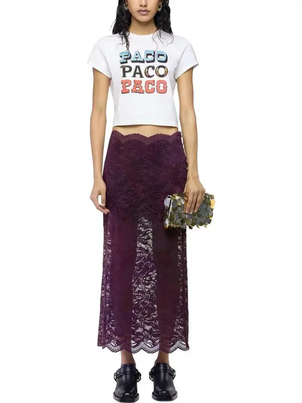Rabanne Layered Lace Midi Skirt - Purple