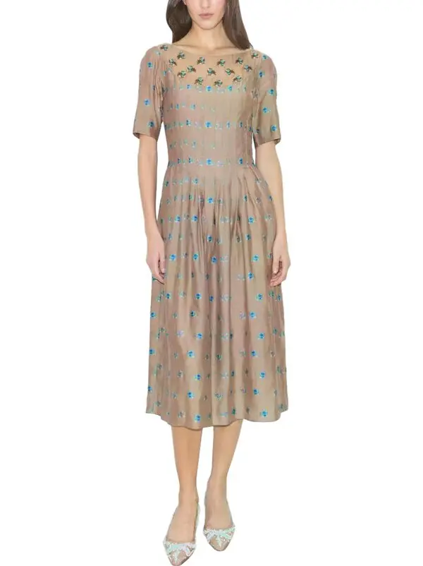 Tory Burch Embroidered Jacquard Dress - Neutrals