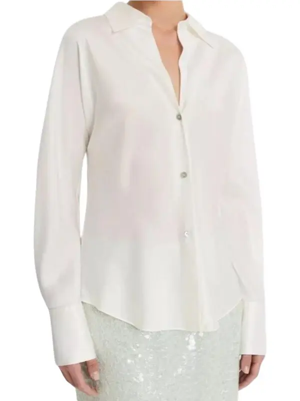 Vince Long-sleeved Shirt With Lapels And Curved Hem - White