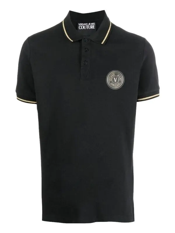 Versace Chest Logo-patch Polo Shirt - Black