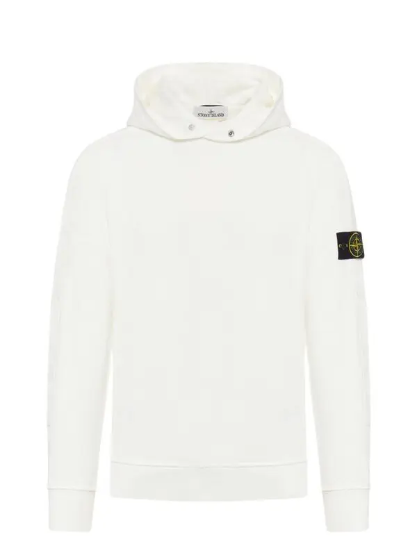 Stone Island Press-stud Fastened Logo Patch Hoodie - White