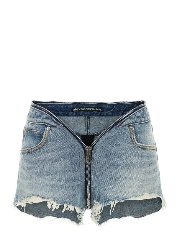 Alexander Wang Stonewashed Distressed Denim High-cut Shorts - Blue