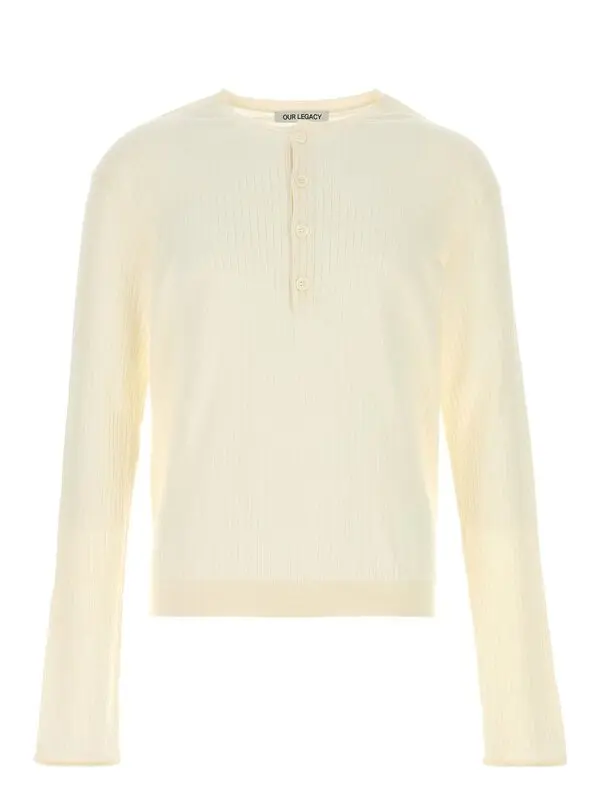 Our Legacy Ribbed Cotton Sweater With Button Detail - White