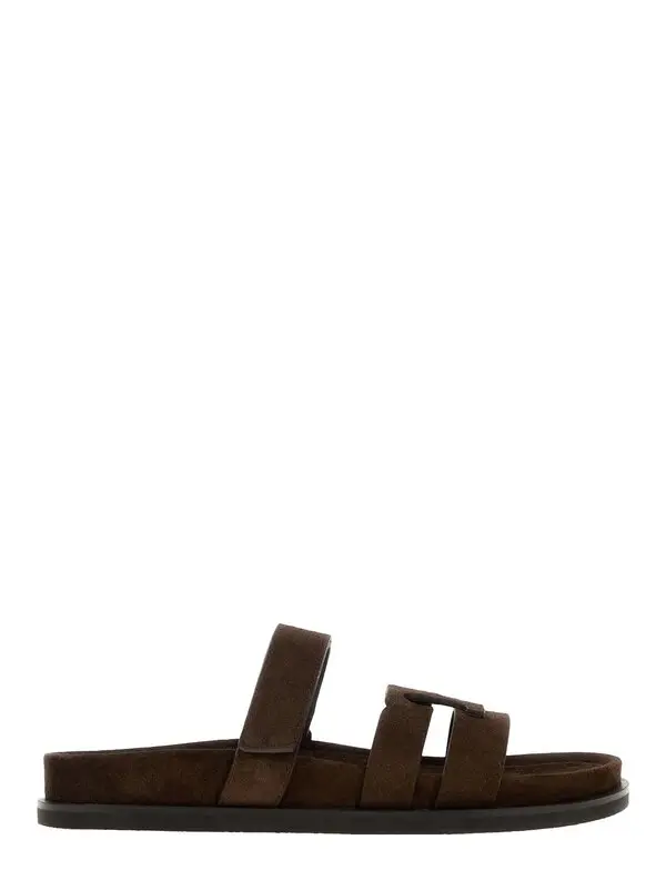 Tory Burch Suede Slippers With Logo Detail - Brown