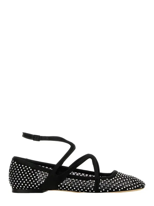JIMMY CHOO Embellished Mesh Astoria Ballerinas With Straps - Black