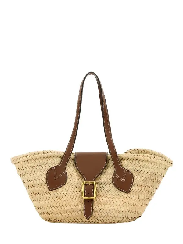 J & M DAVIDSON Woven Straw Shopping Bag With Leather Details - Light Brown