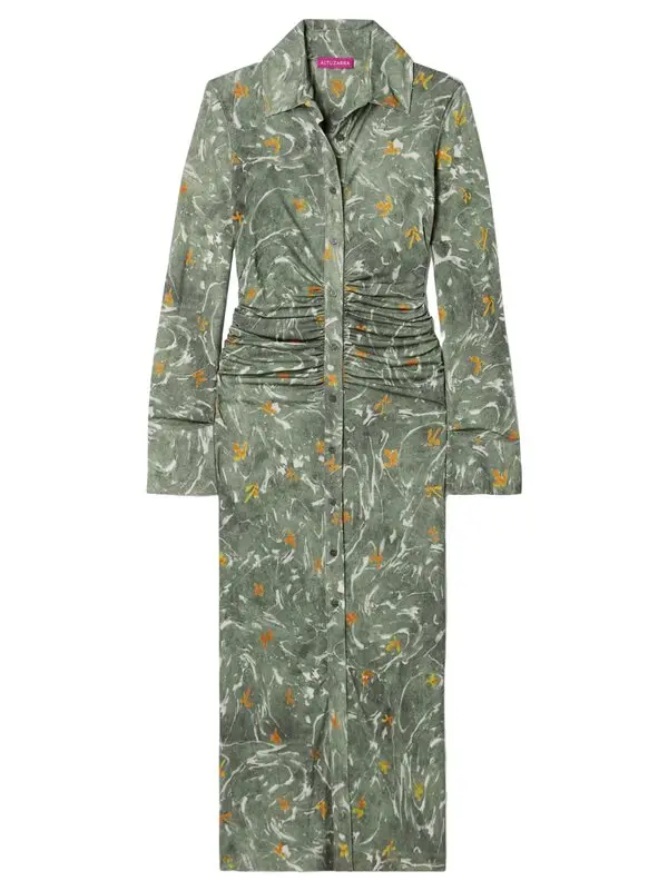 Altuzarra Claudia Ruched Floral-print Crepe-jersey Midi Dress - Green