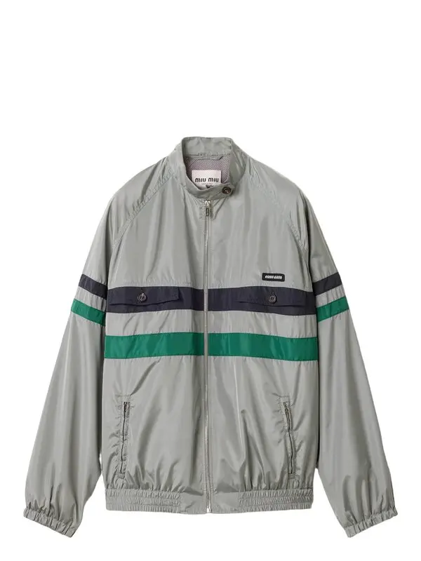Miu Miu Paneled Zip-up Jacket With Logo Patch - Lead Ash
