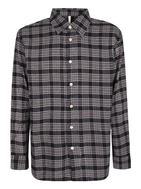 SUNFLOWER Plaid Long-sleeved Shirt - Black