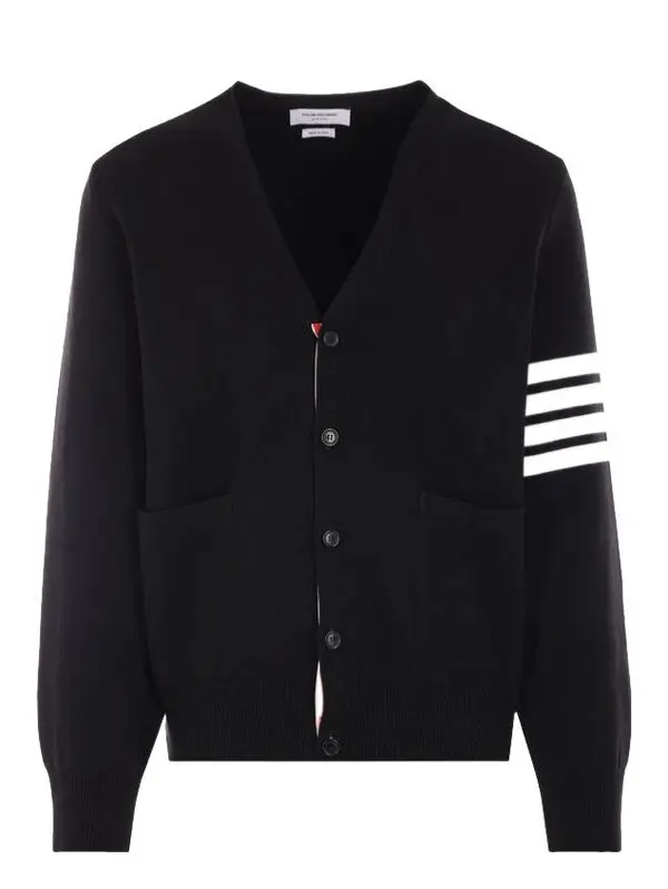 Thom Browne 4-bar Milano Stitch V-neck Cardigan - Black