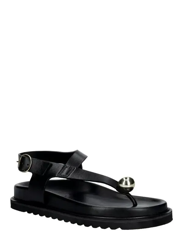 SOULIERS MARTINEZ Spiaggia Ball-embellished Leather Flat Sandals - Black