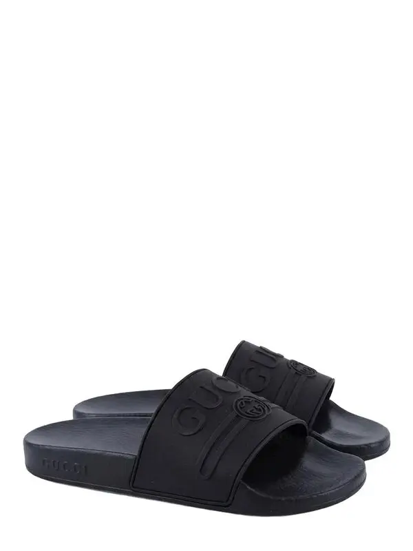 Gucci Logo Rubber Slide Sandals - Black