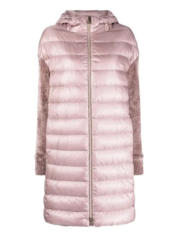 Herno Contrast-sleeve Padded Hooded Coat - Pink