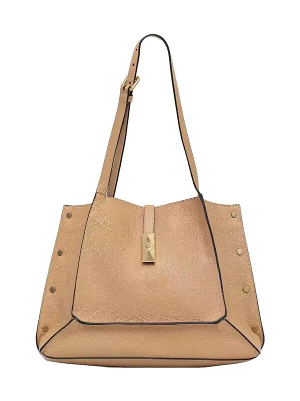POLLINI Stud-embellished Pebbled Leather Tote Bag - Neutrals
