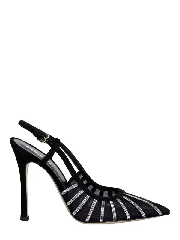 POLLINI Crystal-embellished Mesh Slingback Pumps - Black