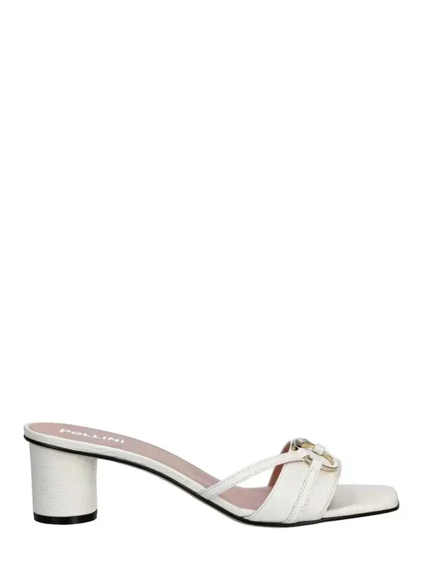 POLLINI Pebble-grain Leather Sandals With Ring Detail - White