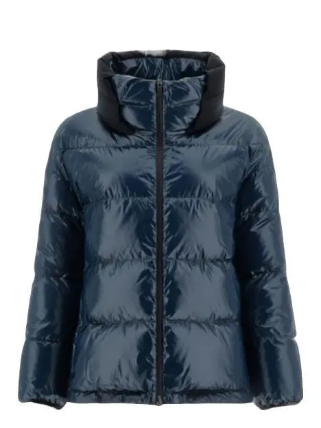 Herno Glazed Ripstop Jacket With High Neck - Blue