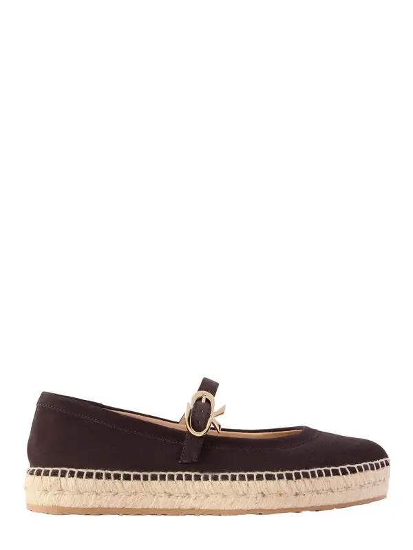 GIANVITO ROSSI Suede Mary Jane Espadrille Flats - Black