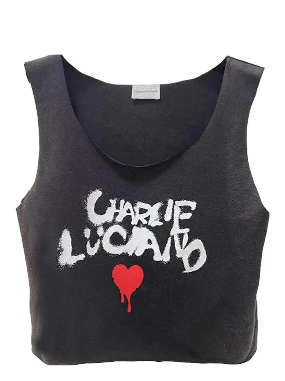 CHARLIE LUCIANO Sleeveless Crew Neck Vest With Straight Hem - Black