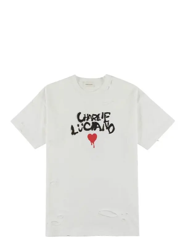 CHARLIE LUCIANO Heart-patterned Ripped T-shirt - White