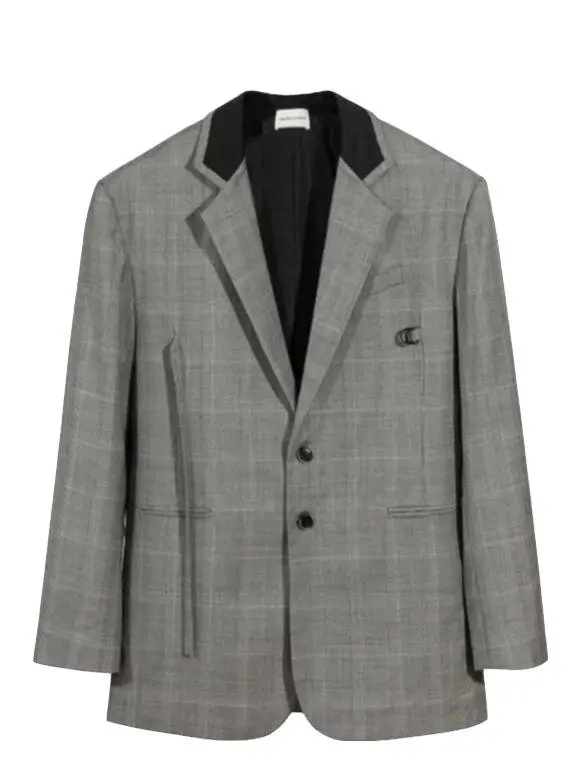 CHARLIE LUCIANO Lapel Plaid Suit Jacket - Gray