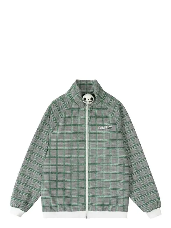 CHARLIE LUCIANO Plaid Zip-up Jacket With Letter Logo - Gray