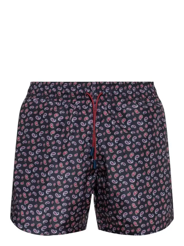 Etro Swim Shorts With Micro Paisley Motif - Black