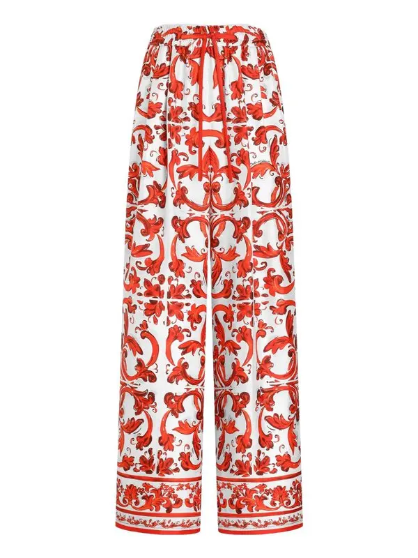 Dolce & Gabbana Printed High-waisted Drawstring Pants - Red