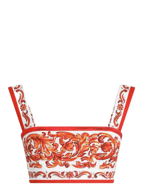 Dolce & Gabbana Majolica Print Cropped Tank Top - Red