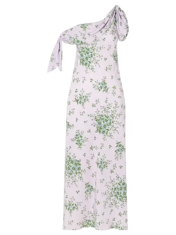 RODARTE Floral-print Silk-crepe One-shoulder Midi Dress - Purple