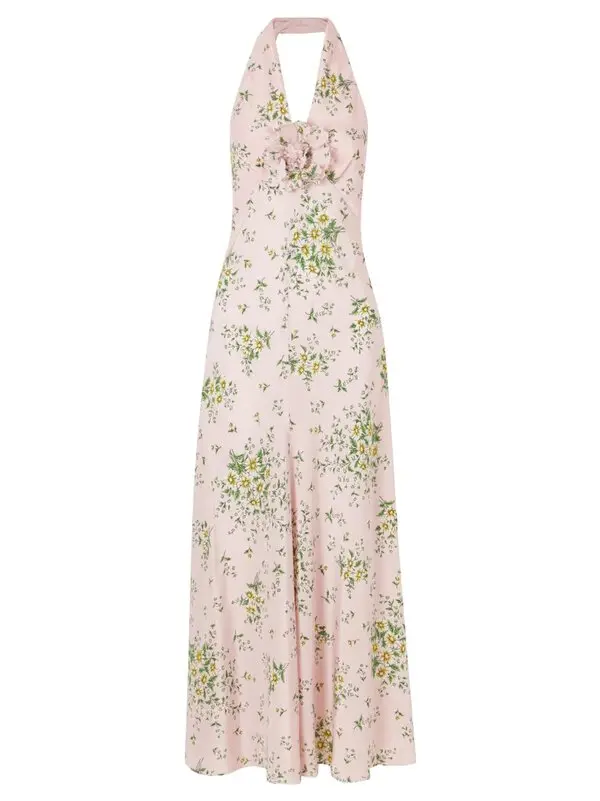 RODARTE Floral-print Silk-crepe Halterneck Midi Dress - Nude
