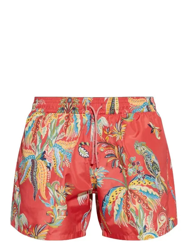 Etro Swim Shorts With Tropical Print - Red