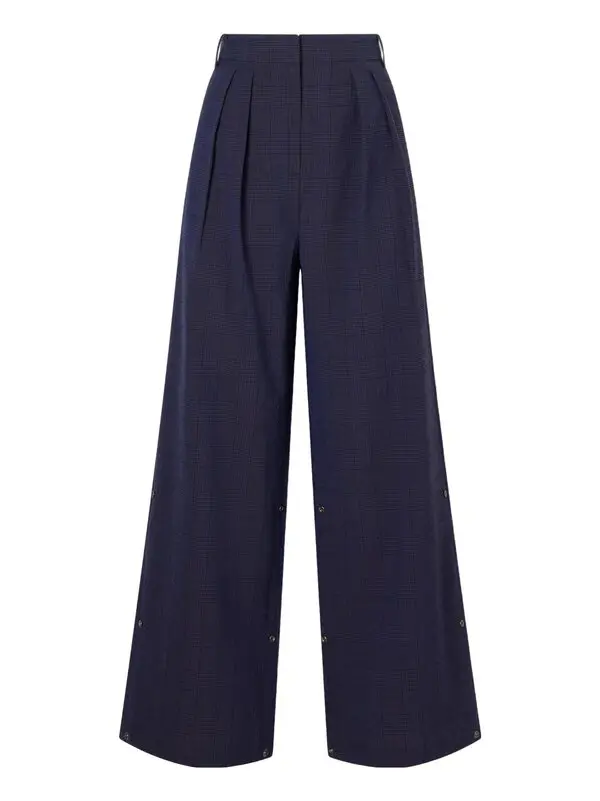 Tibi Cotton-blend Wide-leg Jeans With Pleats And Checked Pattern - Black