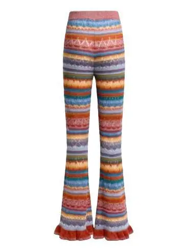 Etro Flared Knit Cotton Trousers With Stripes And Openwork - Multicolor