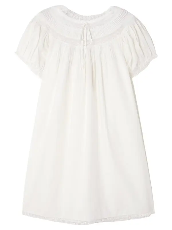 DÔEN Lace-trimmed Pintucked Organic Cotton-voile Mini Dress - White