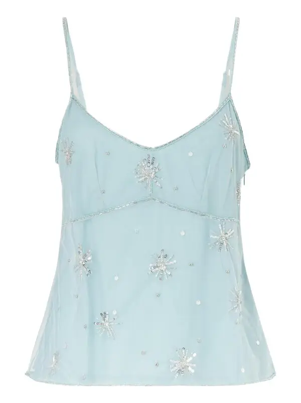 Staud Elsa Embellished Mesh Top - Blue