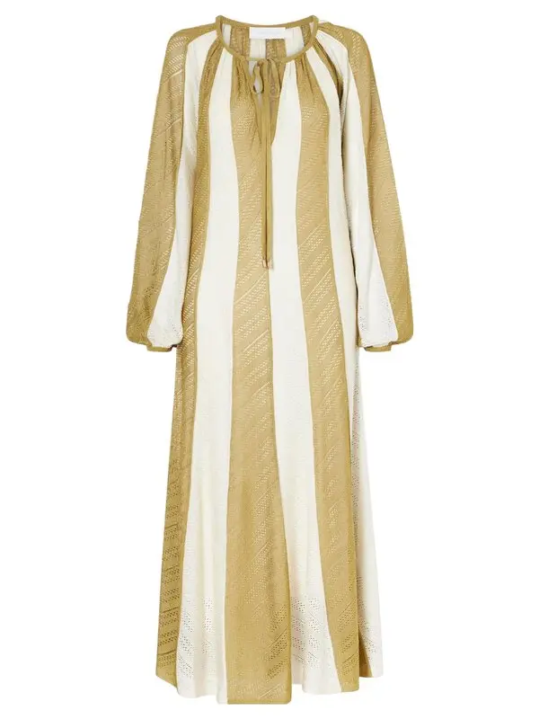 Zimmermann Mahon Splice Striped Mesh Midi Dress - Nude