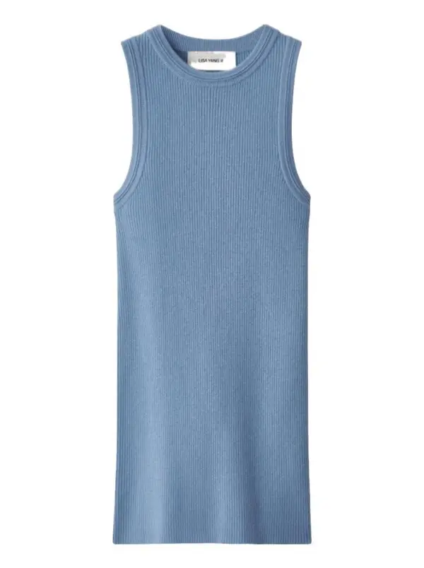 LISA YANG Amya Ribbed Knit Cotton Cashmere Hybrid Tank - Soft Sky