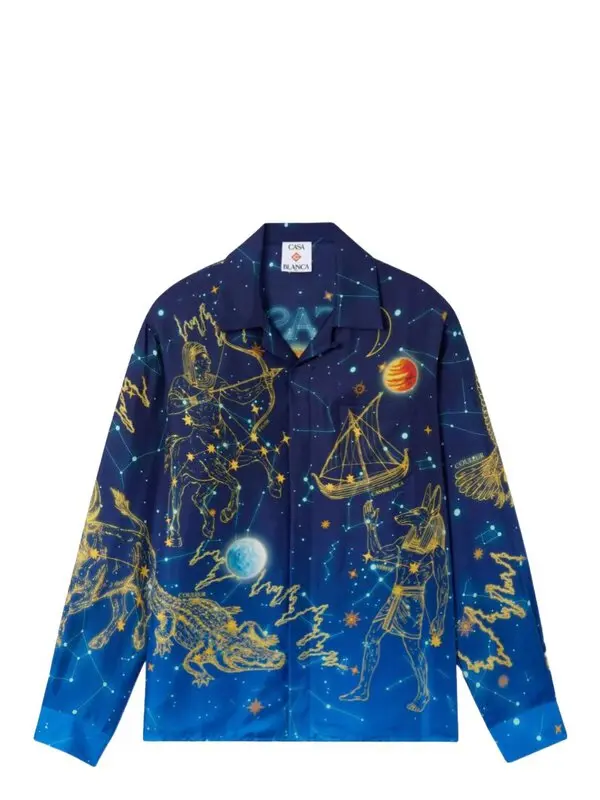 Casablanca Astrology Long Sleeve Silk Shirt - Blue