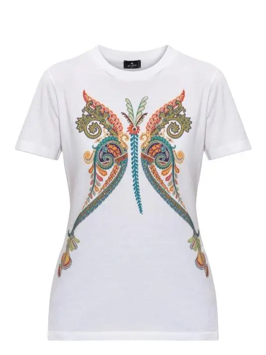 Etro Crewneck Short Sleeve T-shirt With Colorful Print - White