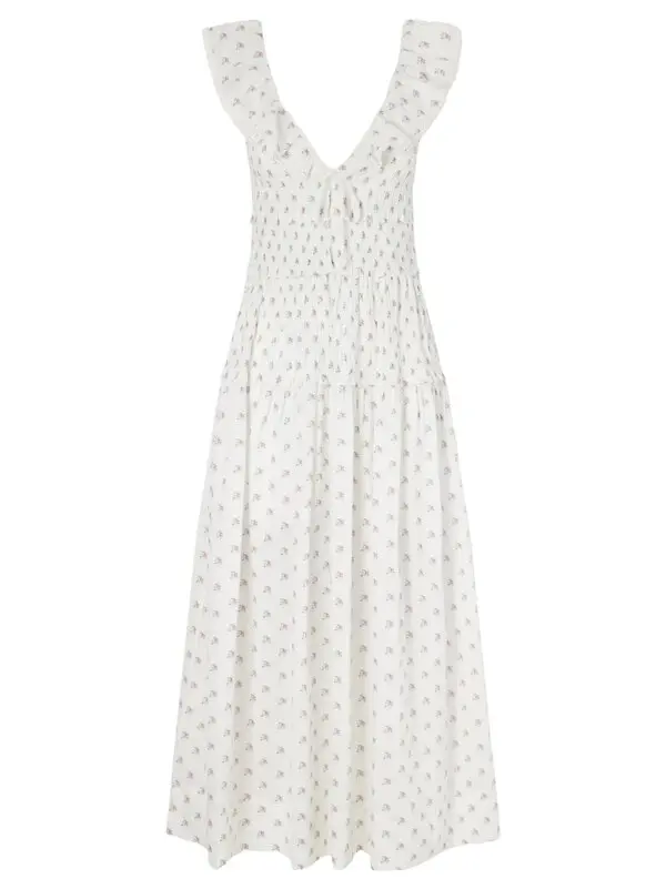 DÔEN Sorina Embroidered Floral Print Organic Cotton Midi Dress - White