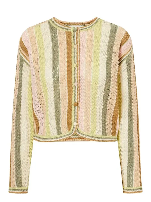 Zimmermann Striped Crocheted Cotton Cardigan - Nude